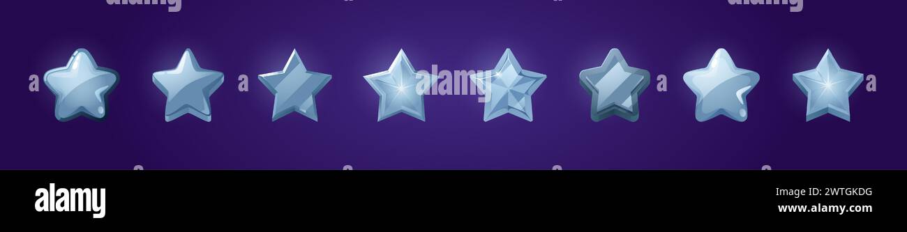 Silver game rank stars set isolated on blue background. Vector cartoon ...