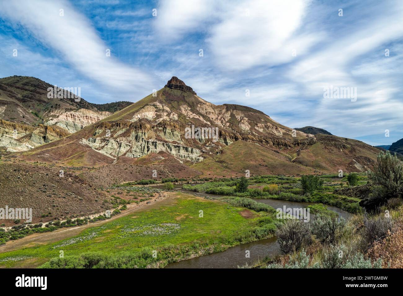 Historic Sheep Rock towers over the John Day River at the John Day ...