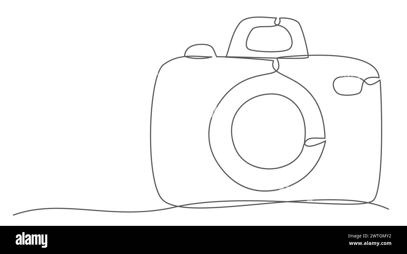 Camera One line drawing isolated on white background Stock Vector Image ...