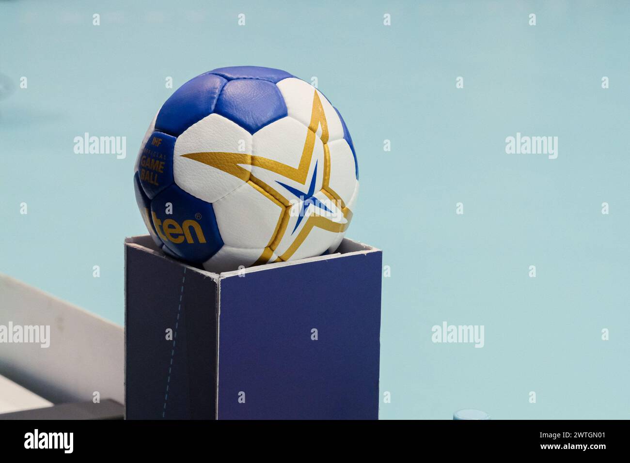 Pescara, Italy. 17th Mar, 2024. The official handball ball of the match ...