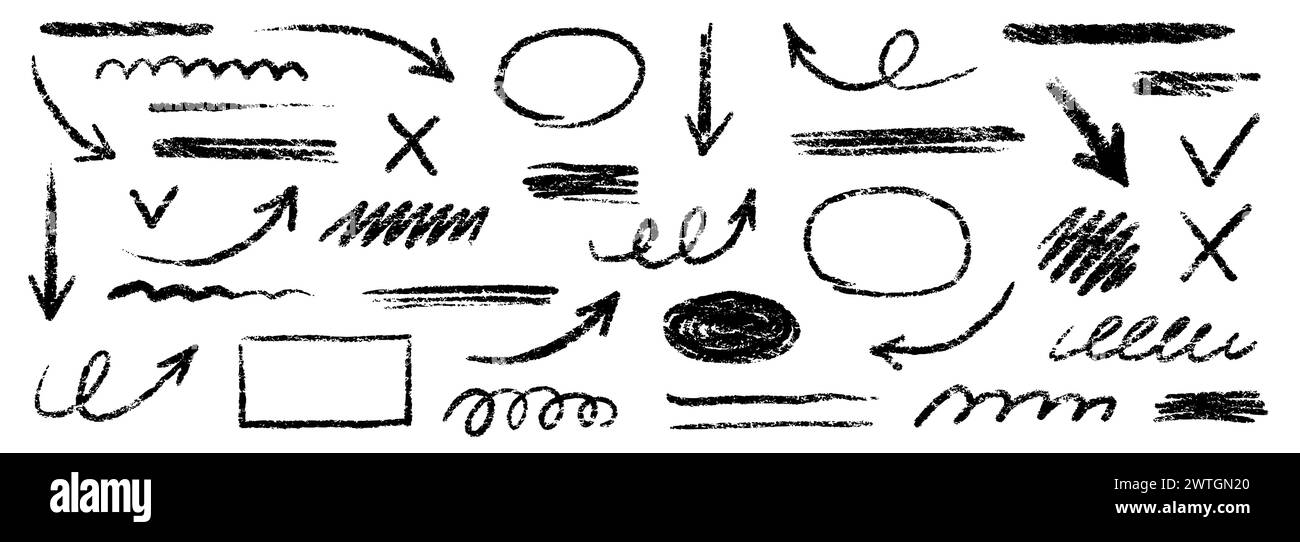 Chalk scribble arrow, line brush set. Crayon arrow, underline ...