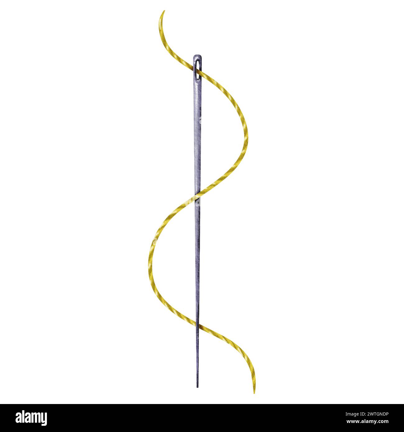 A metal sewing needle with a green thread. Elegant motion. Isolated ...