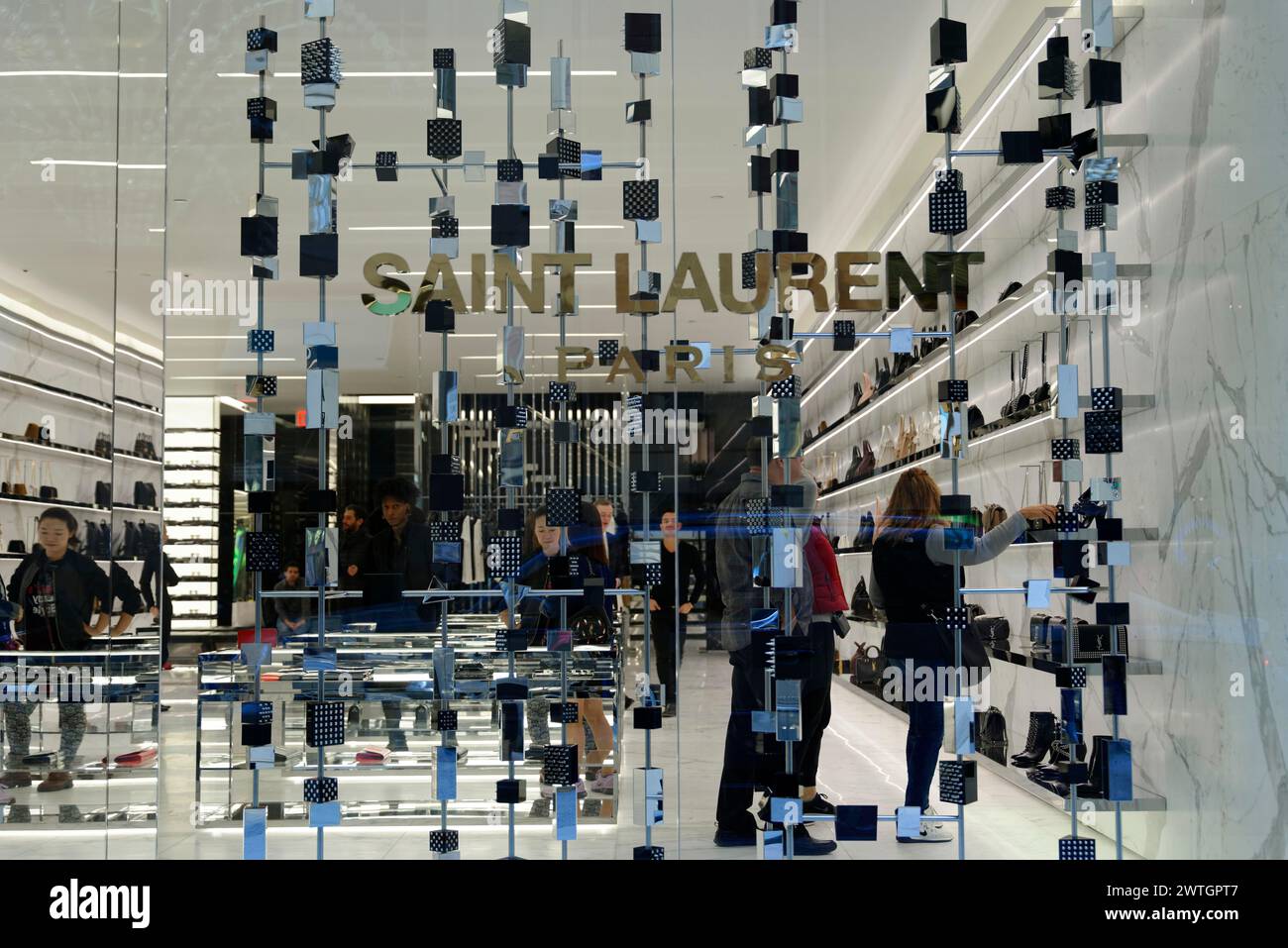 YVE SAINT LAURENT, Modern designed window of a Saint Laurent fashion ...
