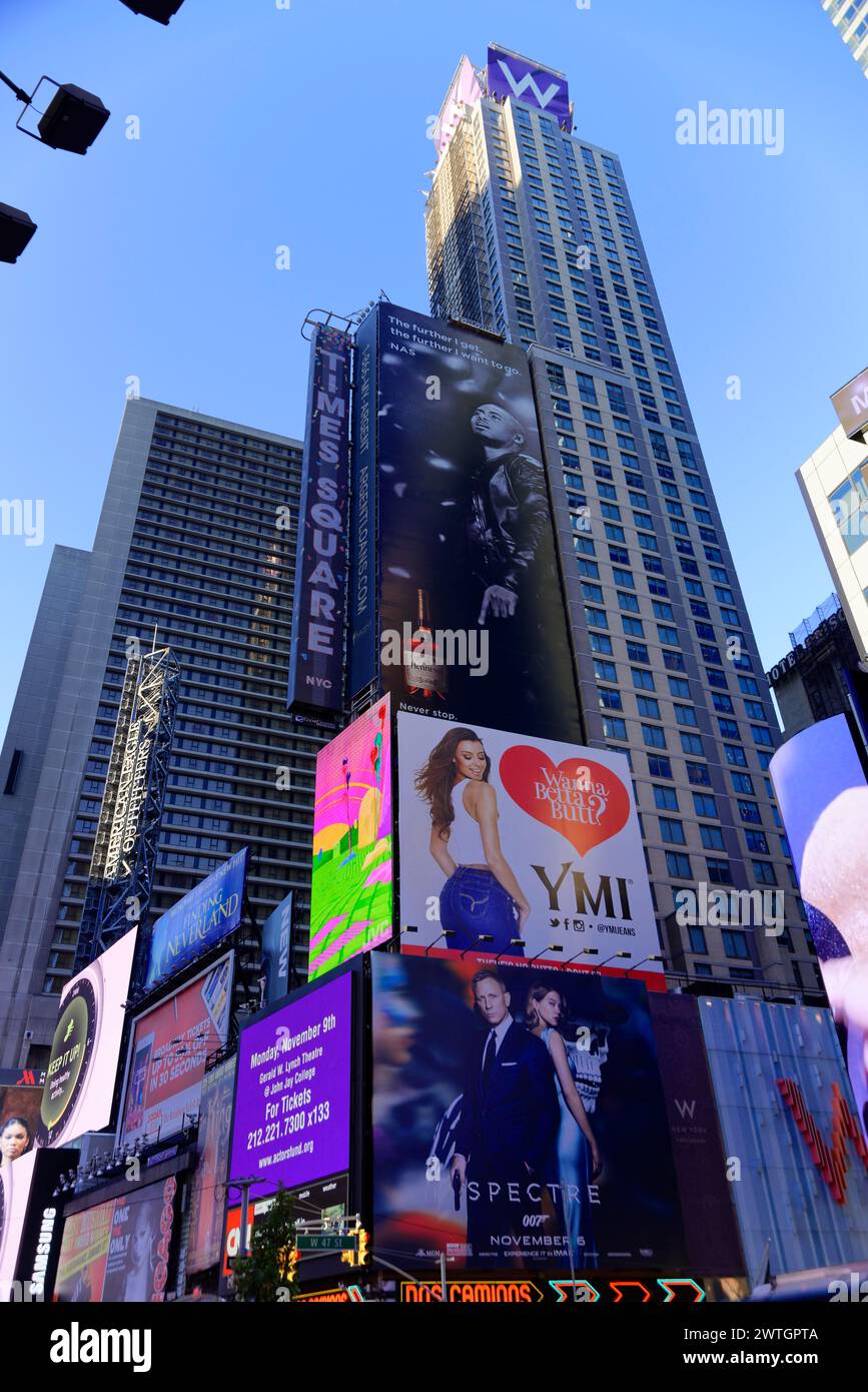 View of the busy Times Square with numerous billboards and ...