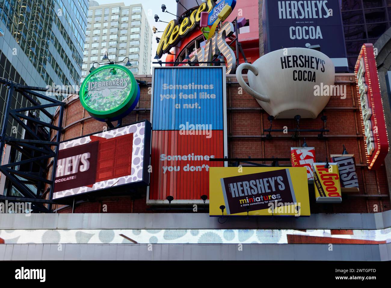 Colourful Hershey's chocolate advertisement in a lively city ...