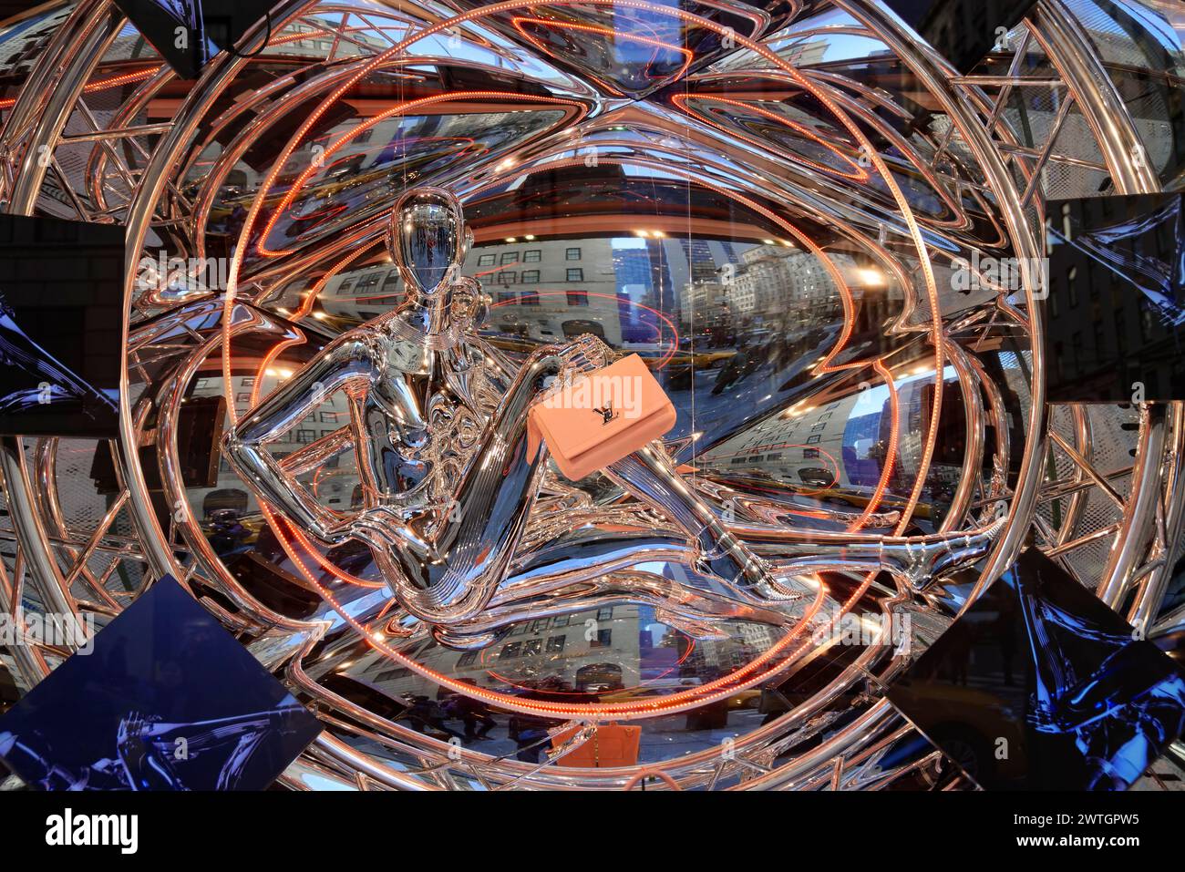 YVE SAINT LAURENT, Abstract silver art installation with complex ...