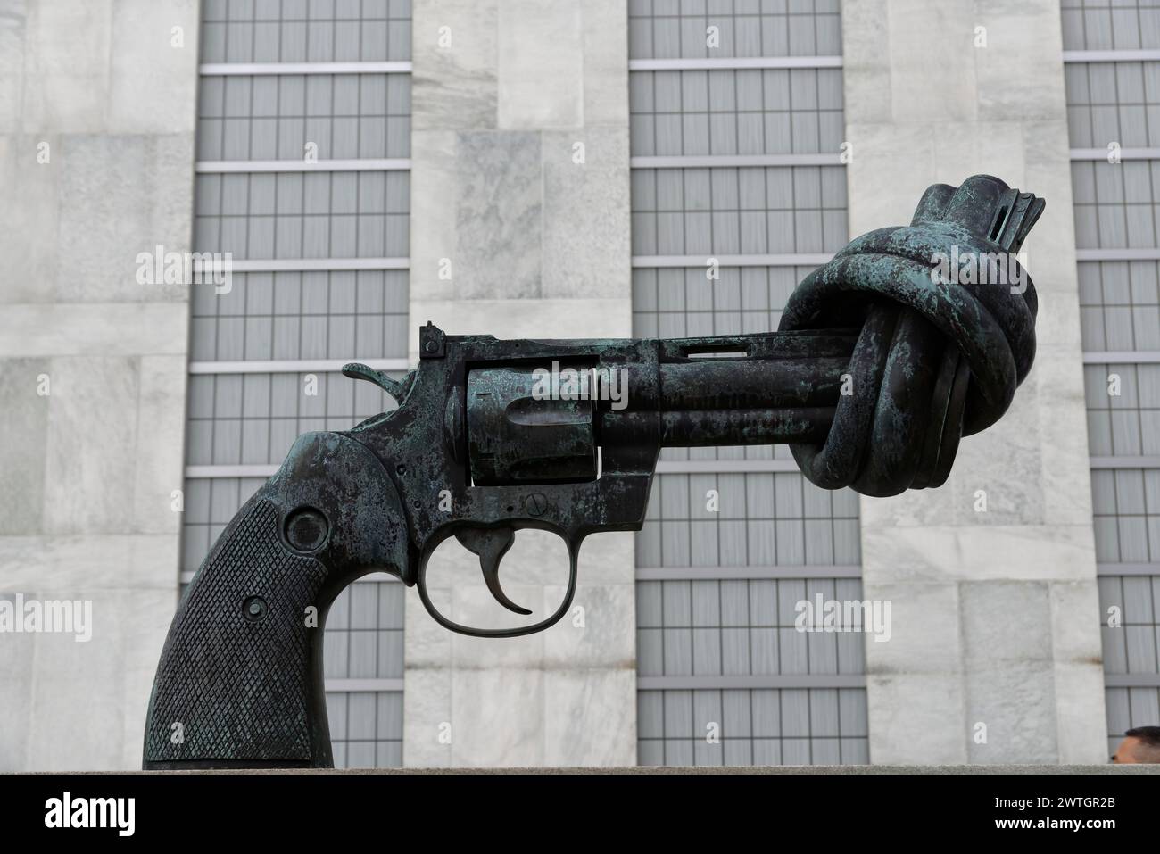 Pistol with knot in the barrel, sculpture by Carl Fredrik Reuterswaerd ...