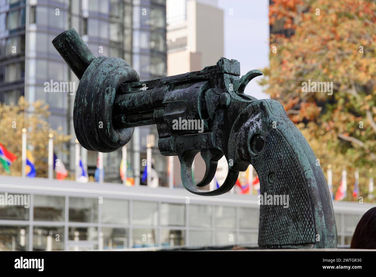 Pistol with knot in the barrel, sculpture by Carl Fredrik Reuterswaerd ...