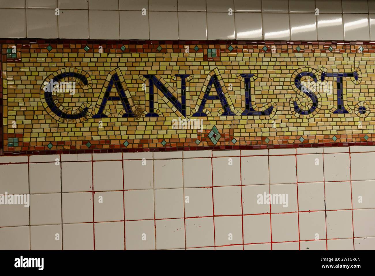 Old mosaic sign 'Canal Street' in a New York underground station ...