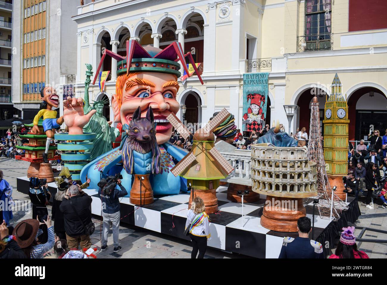Patras, Greece. 17 March 2024. The float of the King Carnival is seen ...
