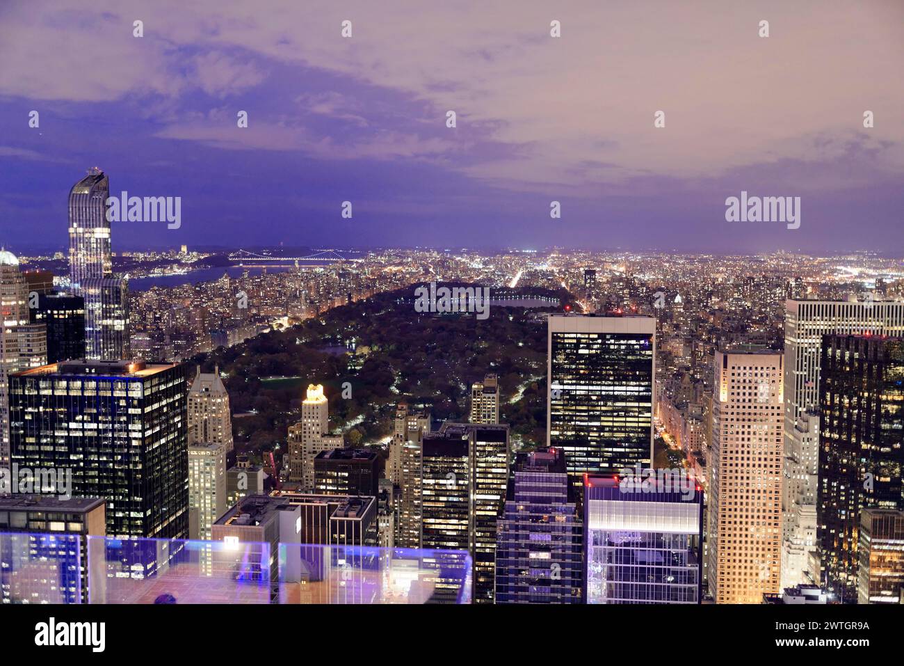 Viewing terrace of Rockefeller Center, panoramic view of skyscrapers ...