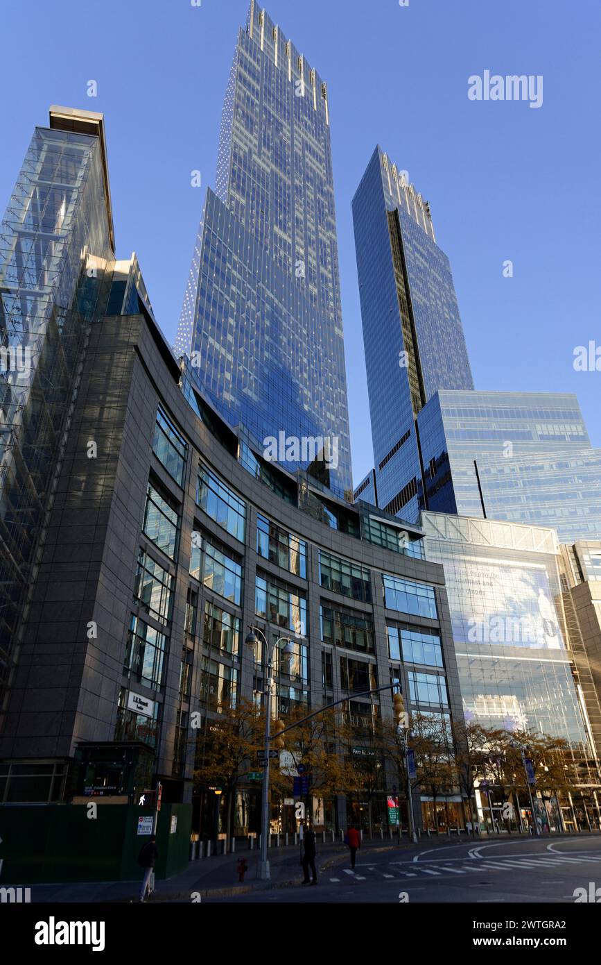 Tall modern skyscrapers with glass facades on a sunny day in New York ...