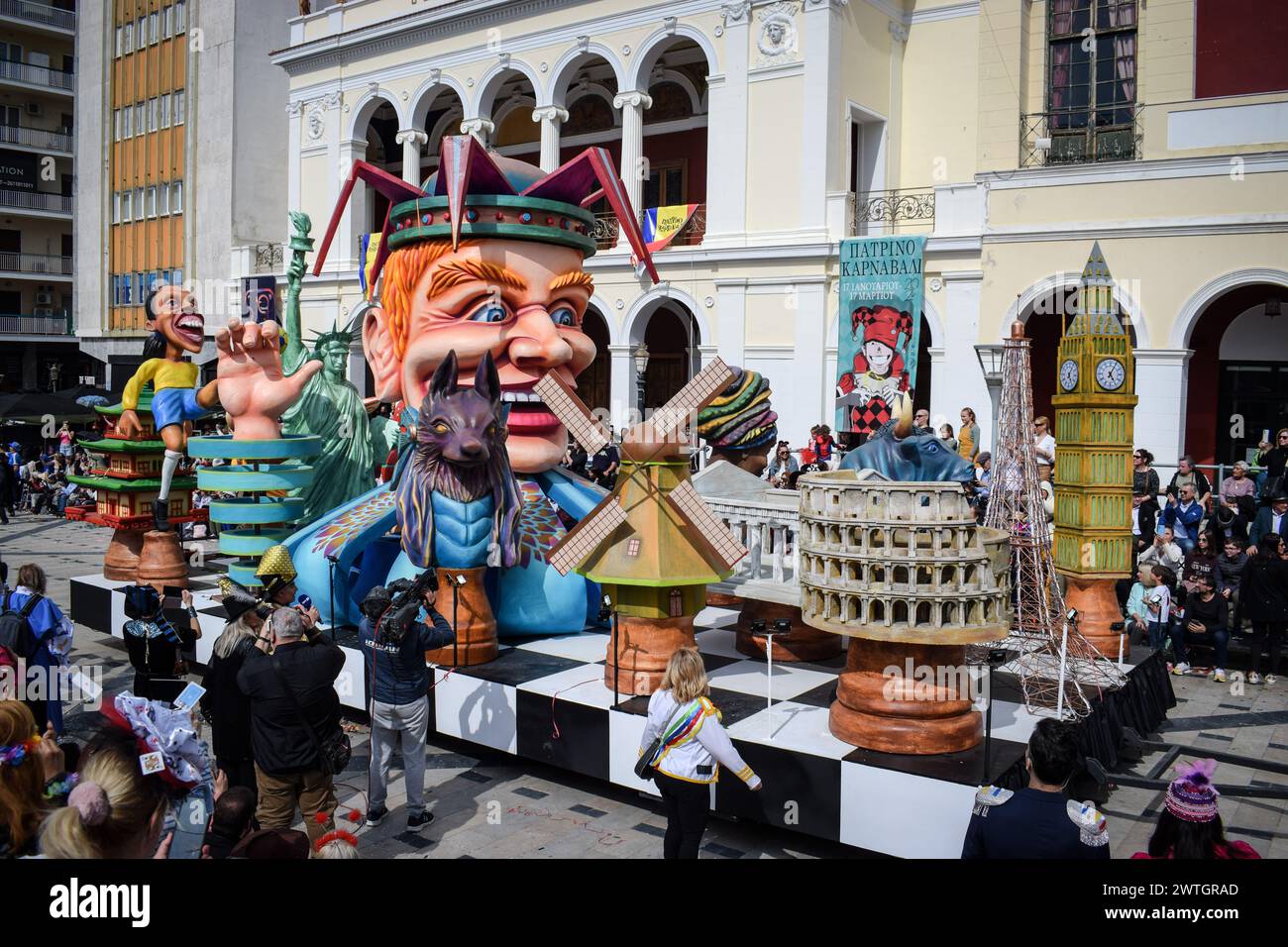 Patras, Greece. 17 March 2024. The float of the King Carnival is seen ...