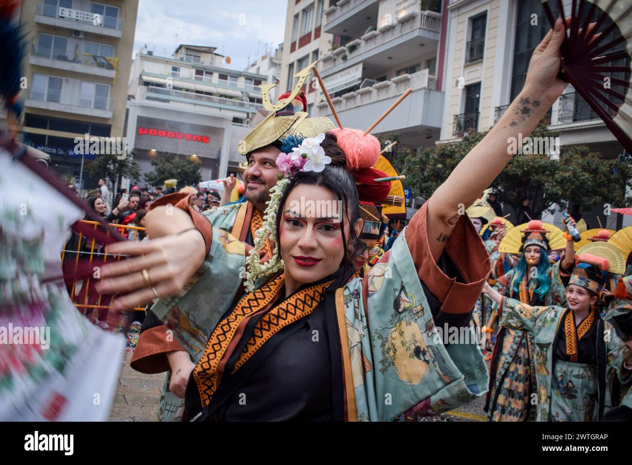 Patras, Greece. 17 March 2024. People celebrate and dance during the ...