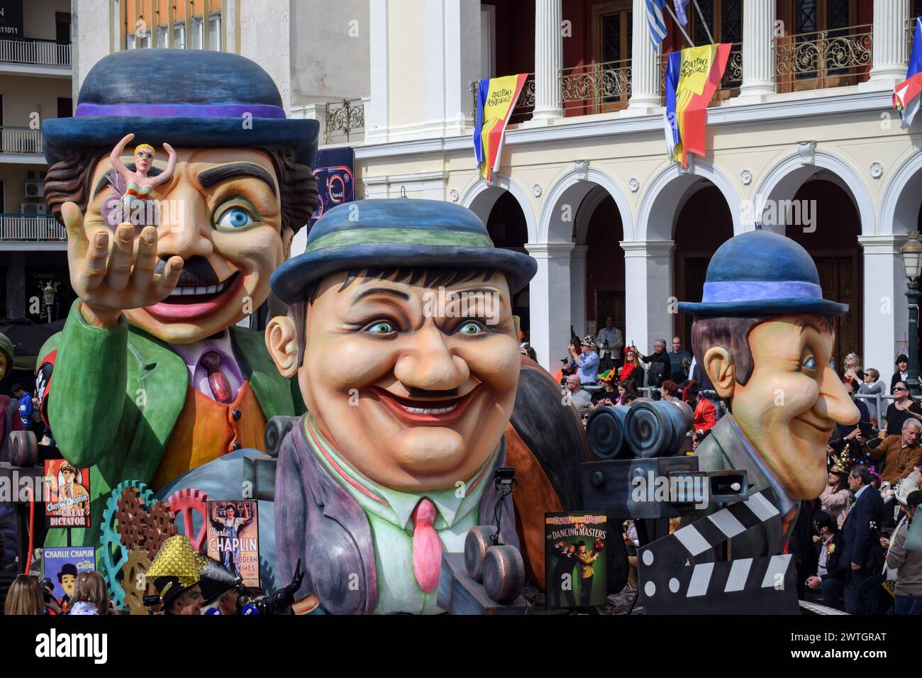 Patras, Greece. 17 March 2024. A Carnival float is seen in front of the ...
