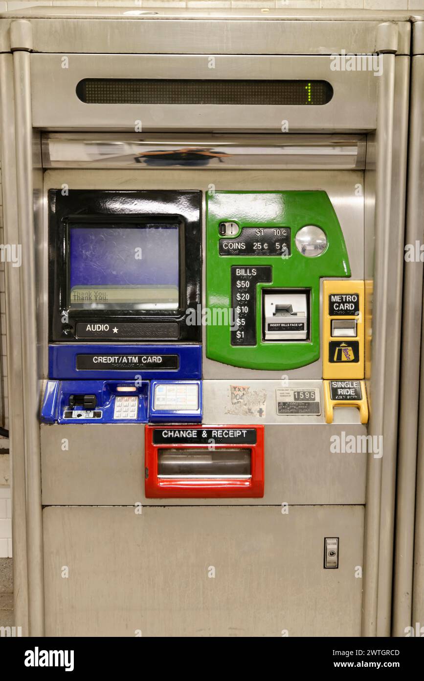 Close-up of a ticket vending machine with prices and controls ...