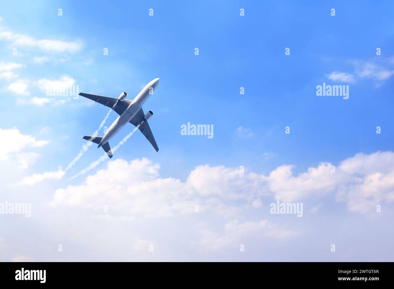 Horizontal nature background with aircraft and Jet trailing smoke in ...