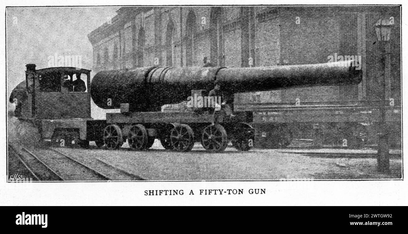 Shifting a 50 ton gun at the Royal Arsenal, Woolwich in south-east ...