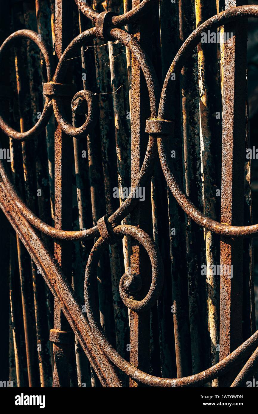 Rusty wrought iron fencing pattern, selective focus Stock Photo - Alamy