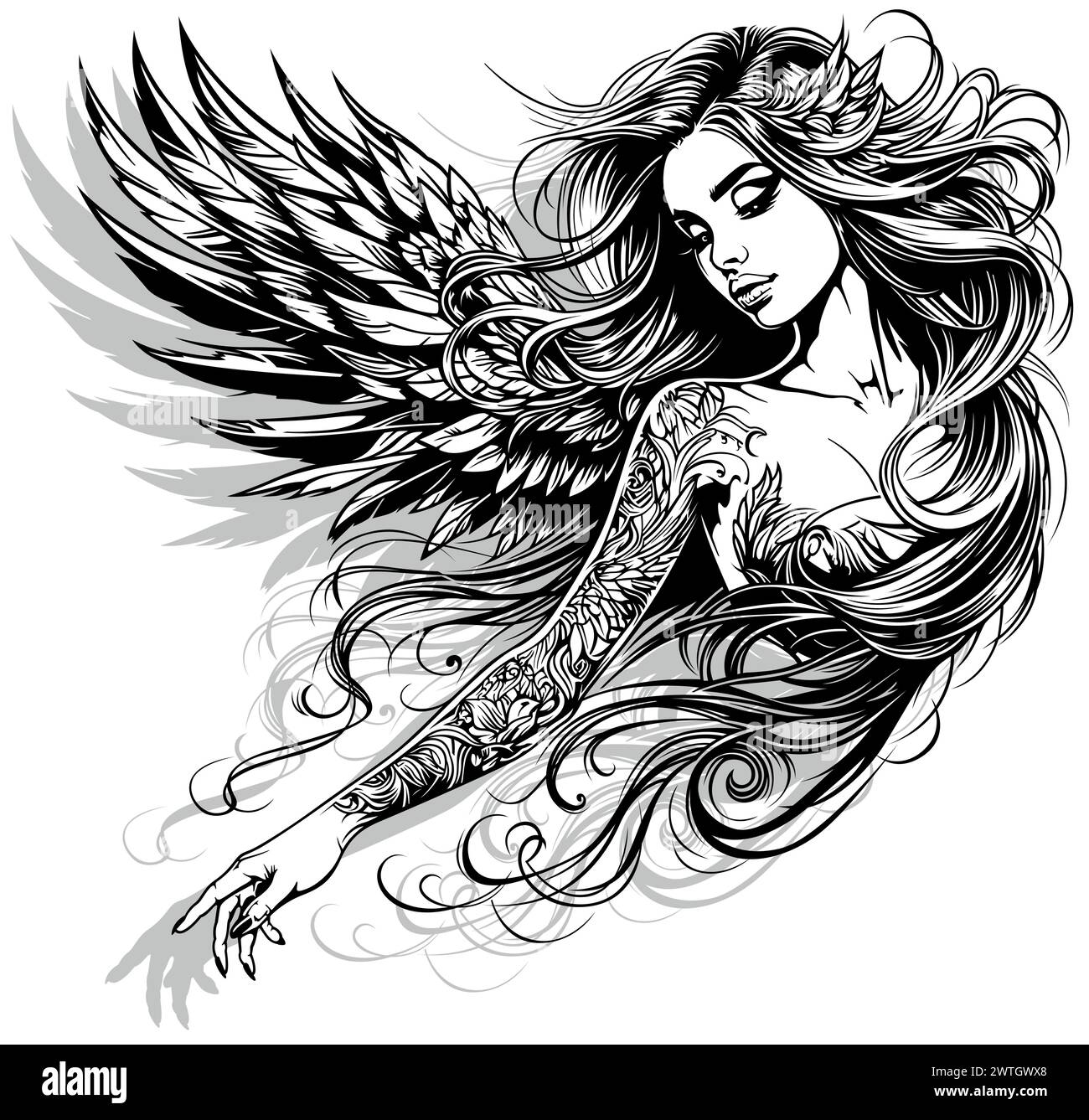 Angel girl drawing Black and White Stock Photos & Images - Alamy