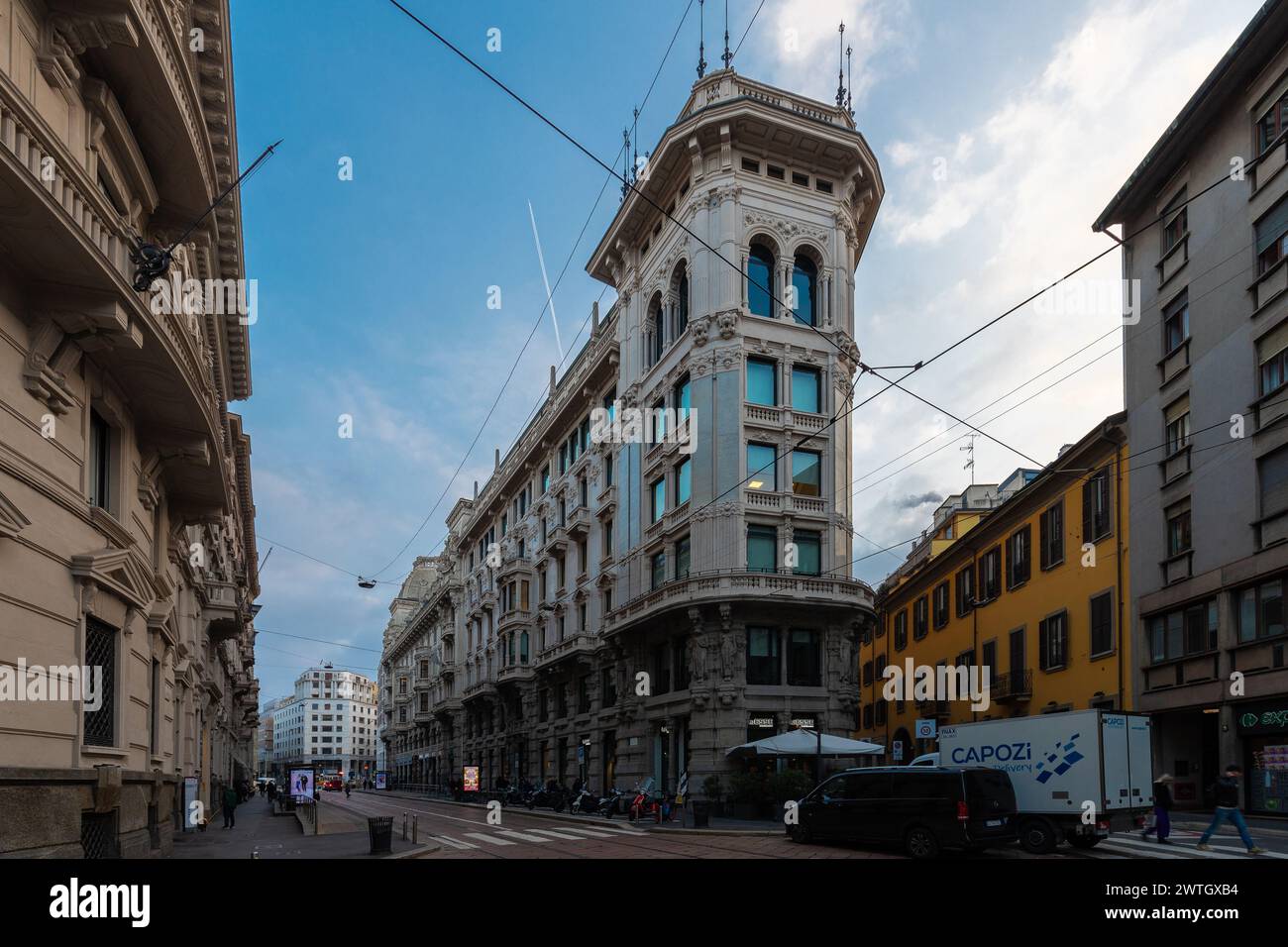 City view of downtown Milan, the fashion capital of the world with its ...
