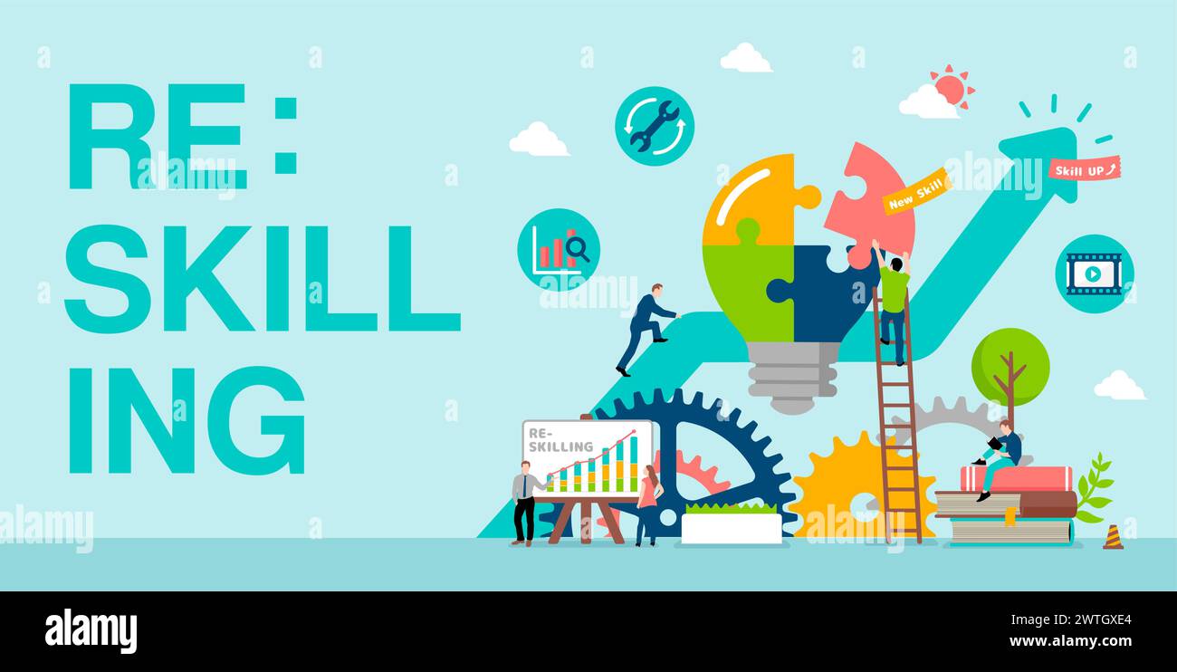Reskilling ( upskilling ) vector banner illustration Stock Vector Image ...
