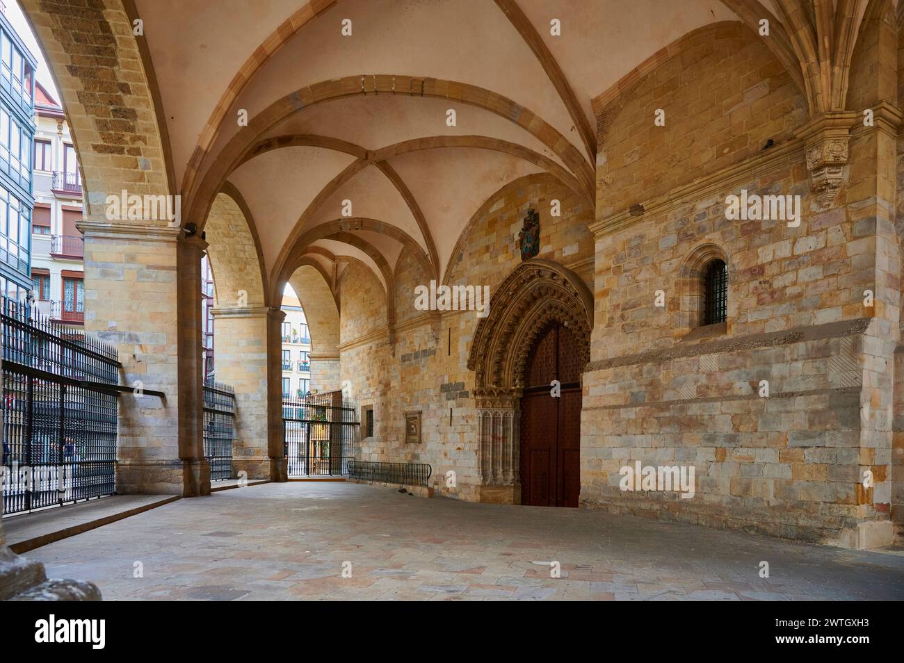 View of the vaulted arcade sheltering the east door of the Catedral de ...