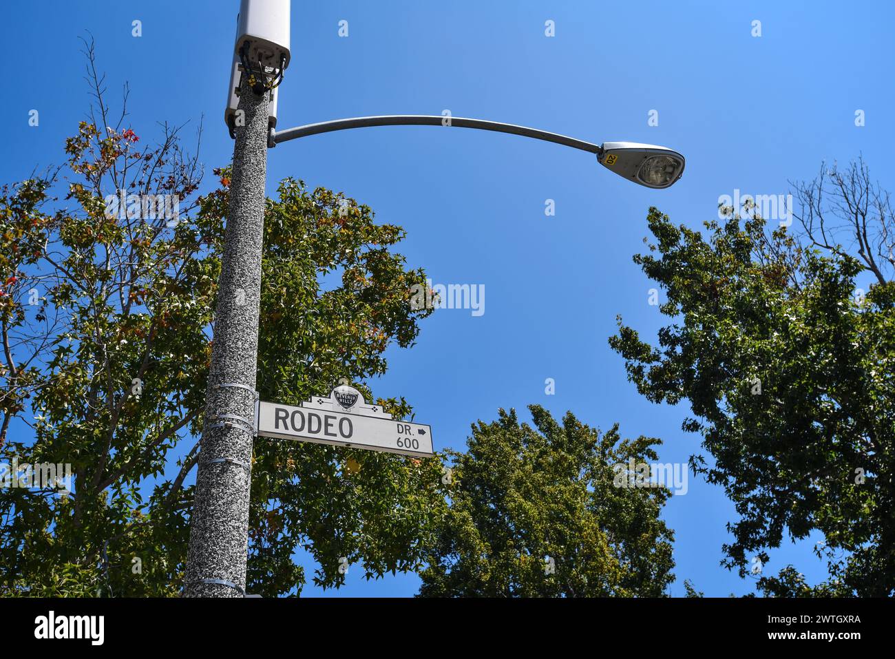A Street Pole Sign indicating the Direction to Rodeo Drive in Beverly ...