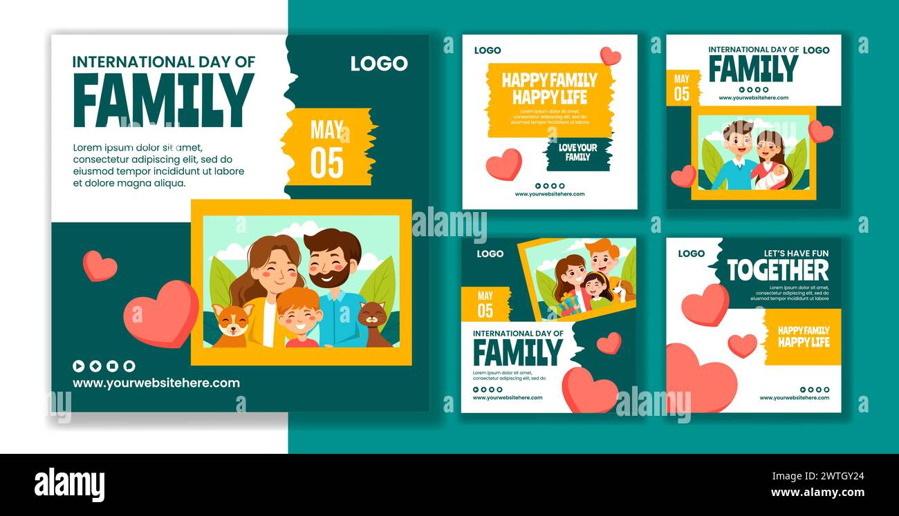 Day of Family Social Media Post Flat Cartoon Hand Drawn Templates ...