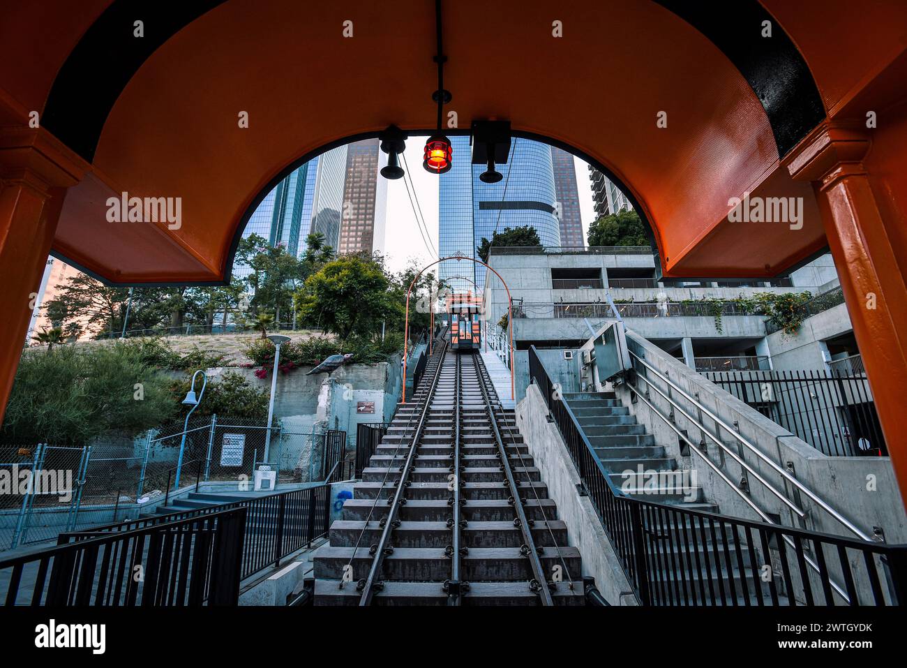 View from the Arch of the Lower Station of Angels Flight Railway in ...