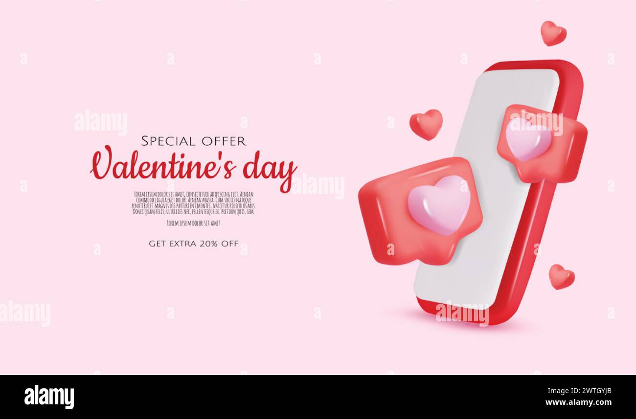 Valentine s day background. 3D valentine illustration with hearts ...