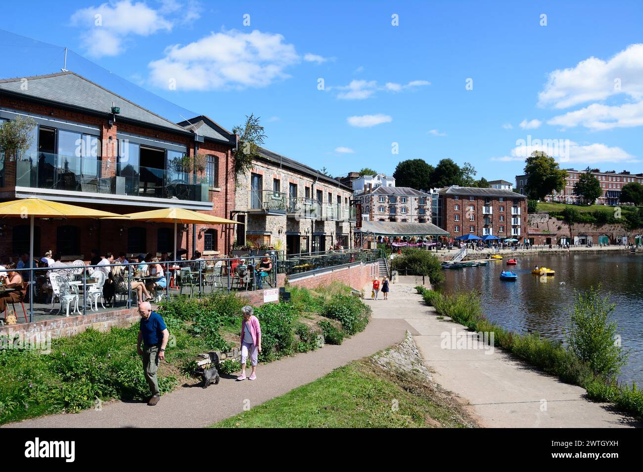 View along the River Exe east quay with cafes and restaurants to the ...