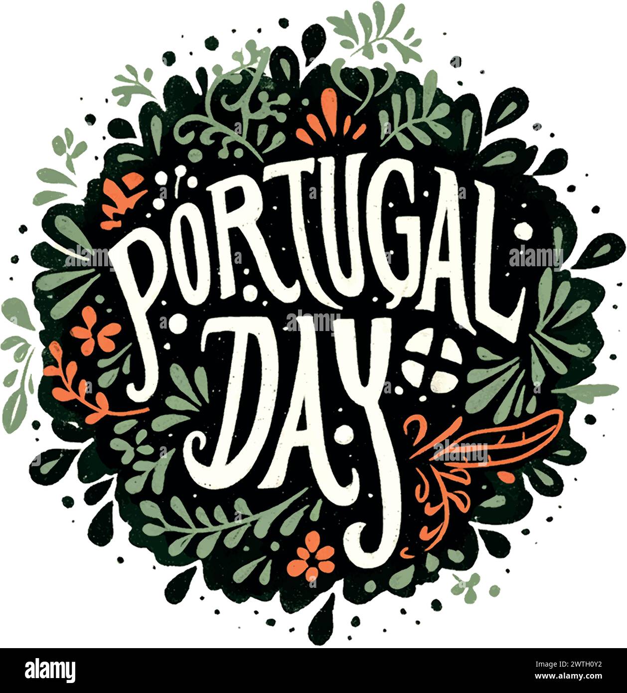 A round logo with the word Portugal Day written in cursive style Stock ...