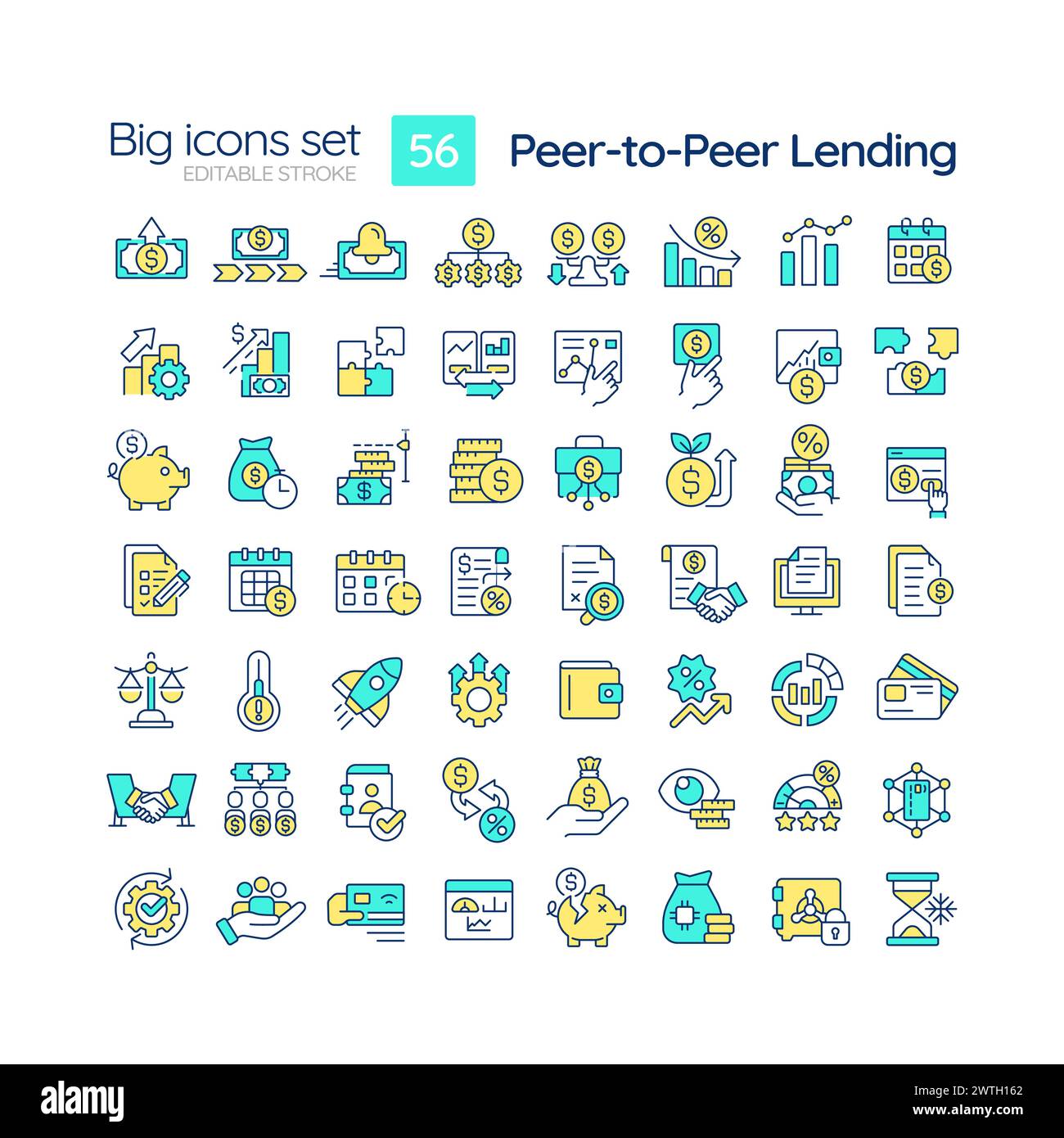 Peer-to-peer lending blue RGB color icons set Stock Vector Image & Art ...