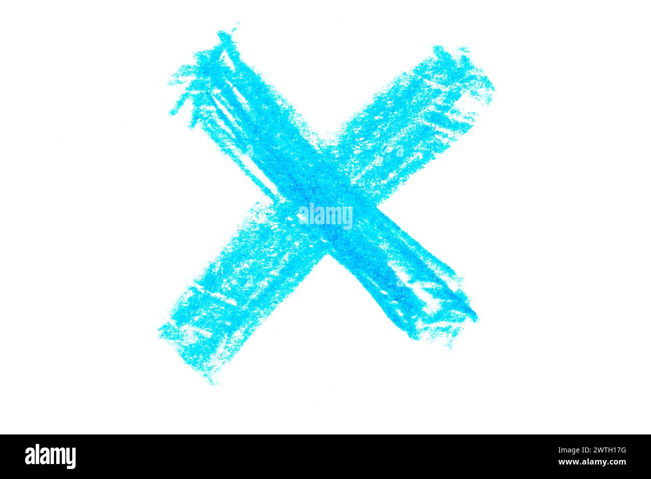 A bold electric blue cross isolated on a white background. A symbol for ...