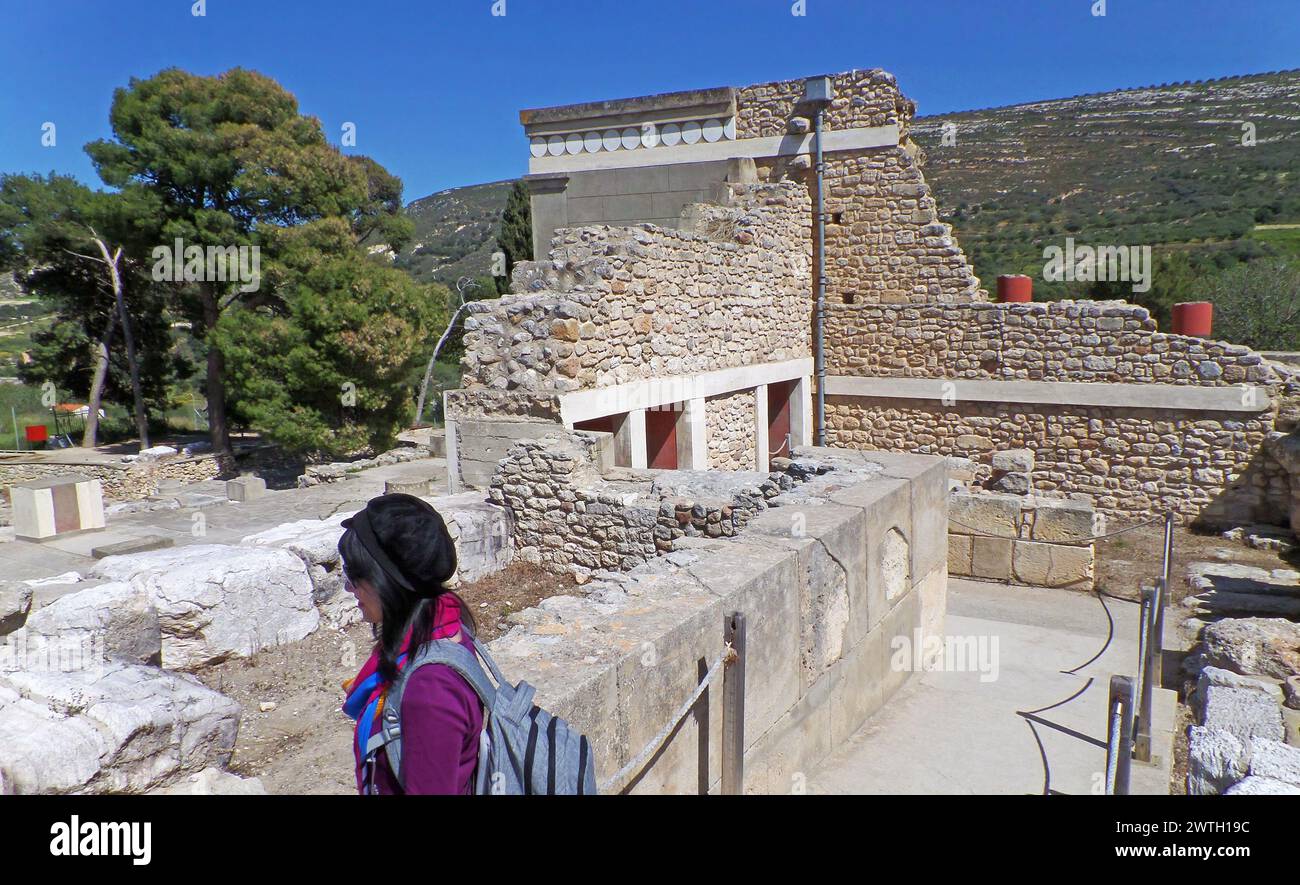 Female Traveler Visiting the Archaeological Site of Knossos, Remains of ...