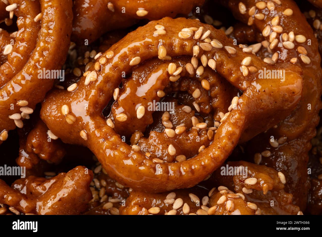 Traditional Moroccan fresh baked chebakia for Ramadan close up full ...