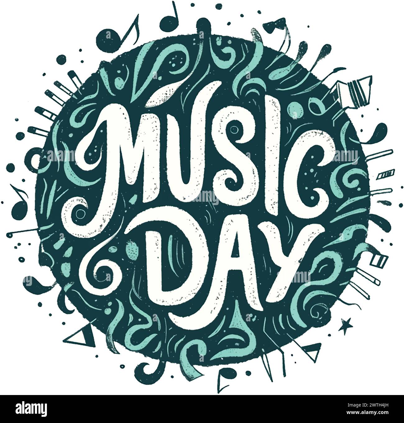 Music day. The design is colorful and playful, with a round shape and ...