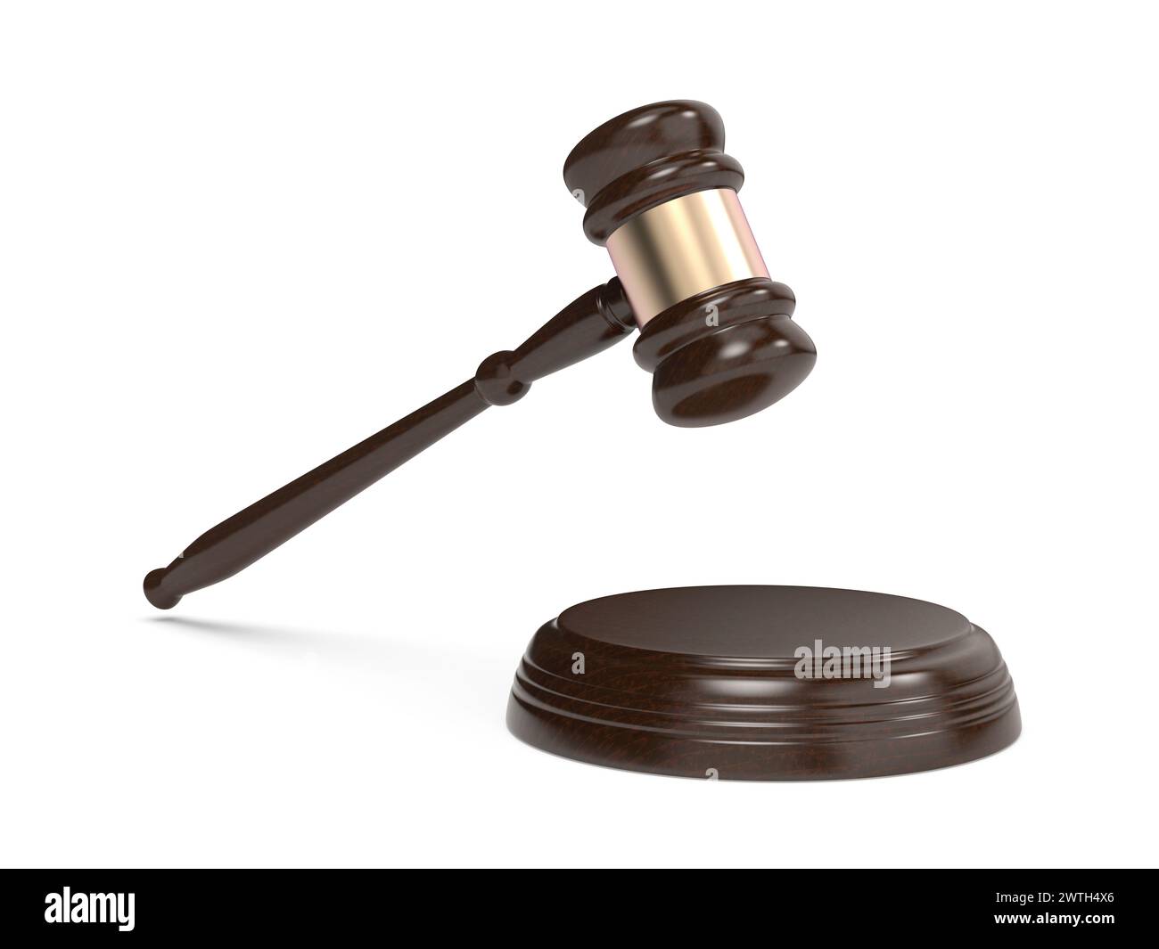 Wooden gavel and round sound block on white background Stock Photo - Alamy
