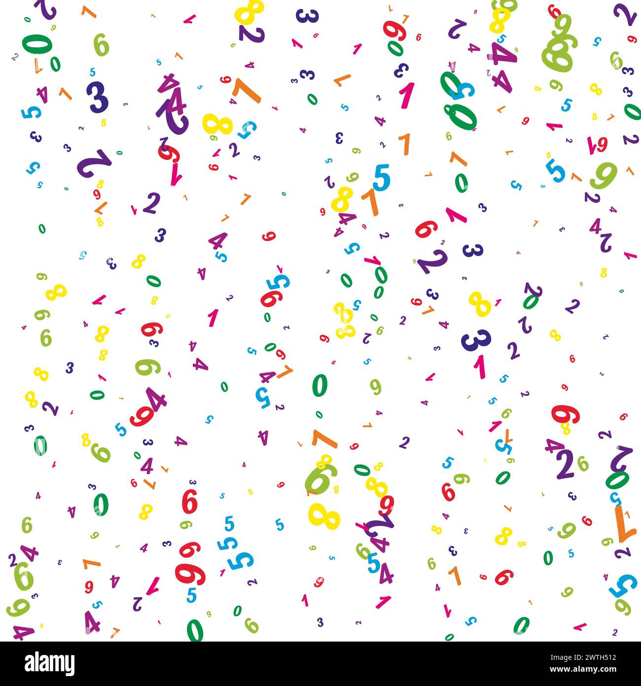 Scattered numbers. Colorful childish digits flying chaotic. Back to ...