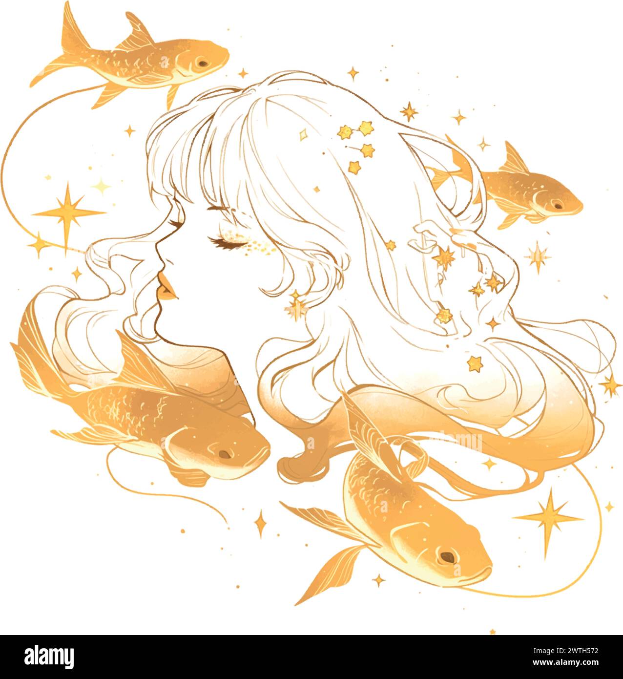 Pisces with golden stars illustration on white background Stock Vector ...