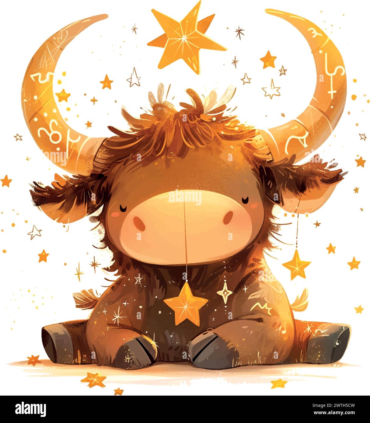 zodiac sign Taurus with golden stars illustration on white background ...