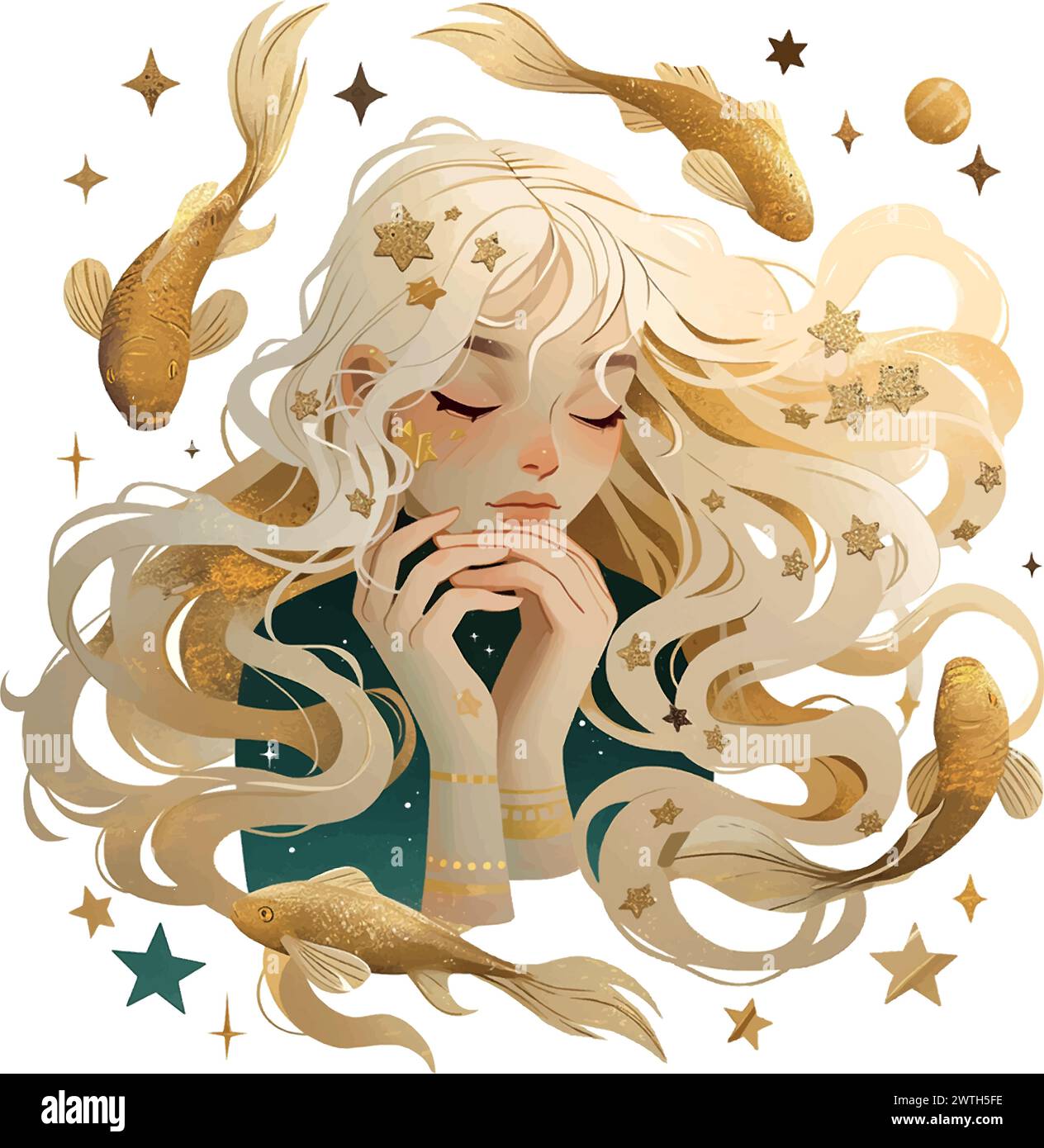 Pisces with golden stars illustration on white background Stock Vector ...