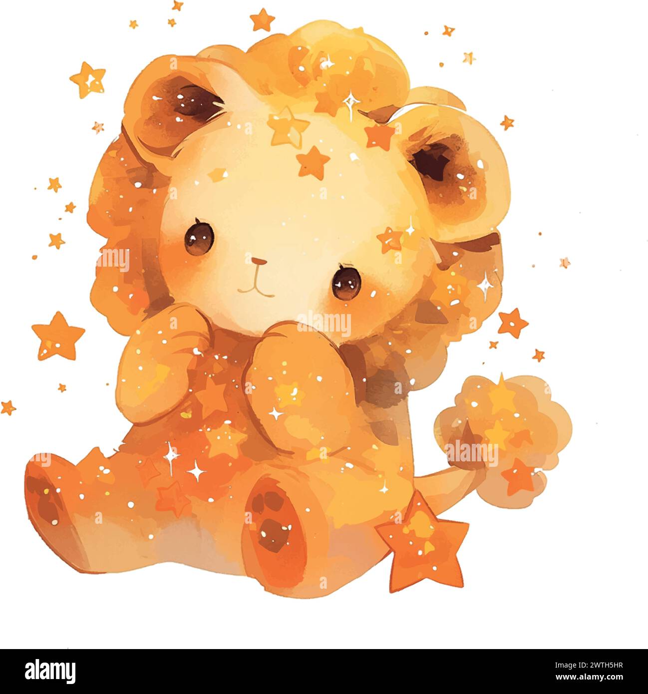 cute Leo with golden stars illustration on white background Stock ...