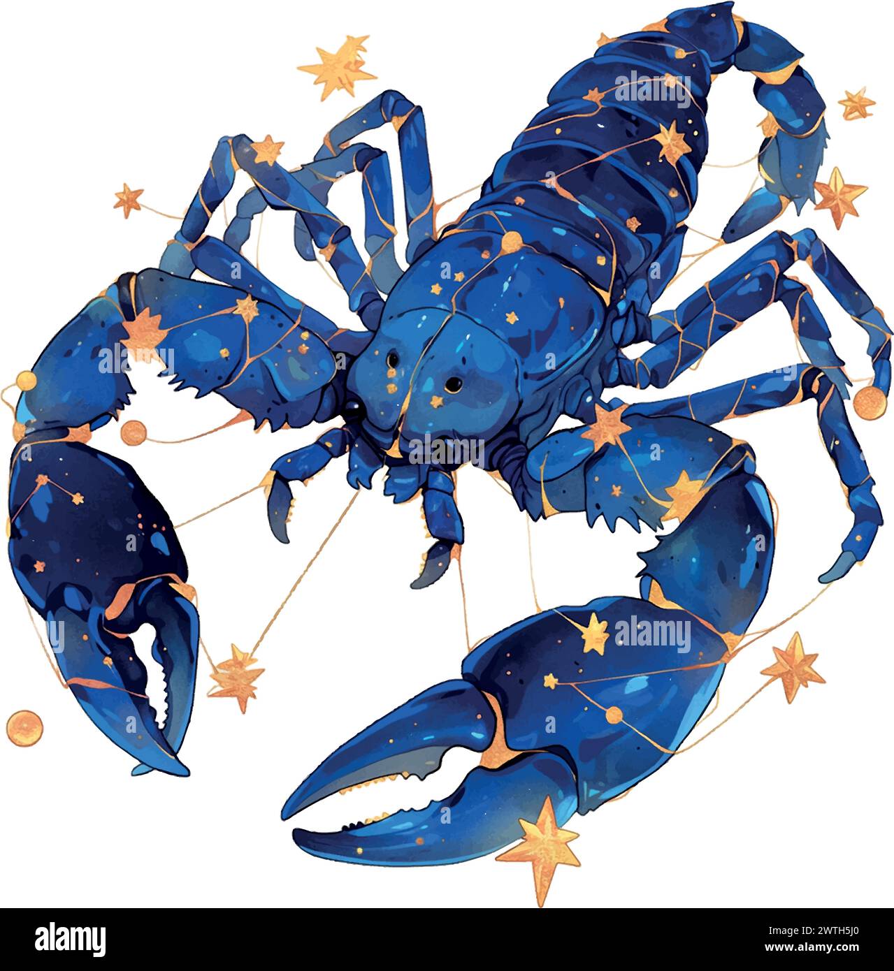 blue Scorpion with golden stars illustration on white background Stock ...