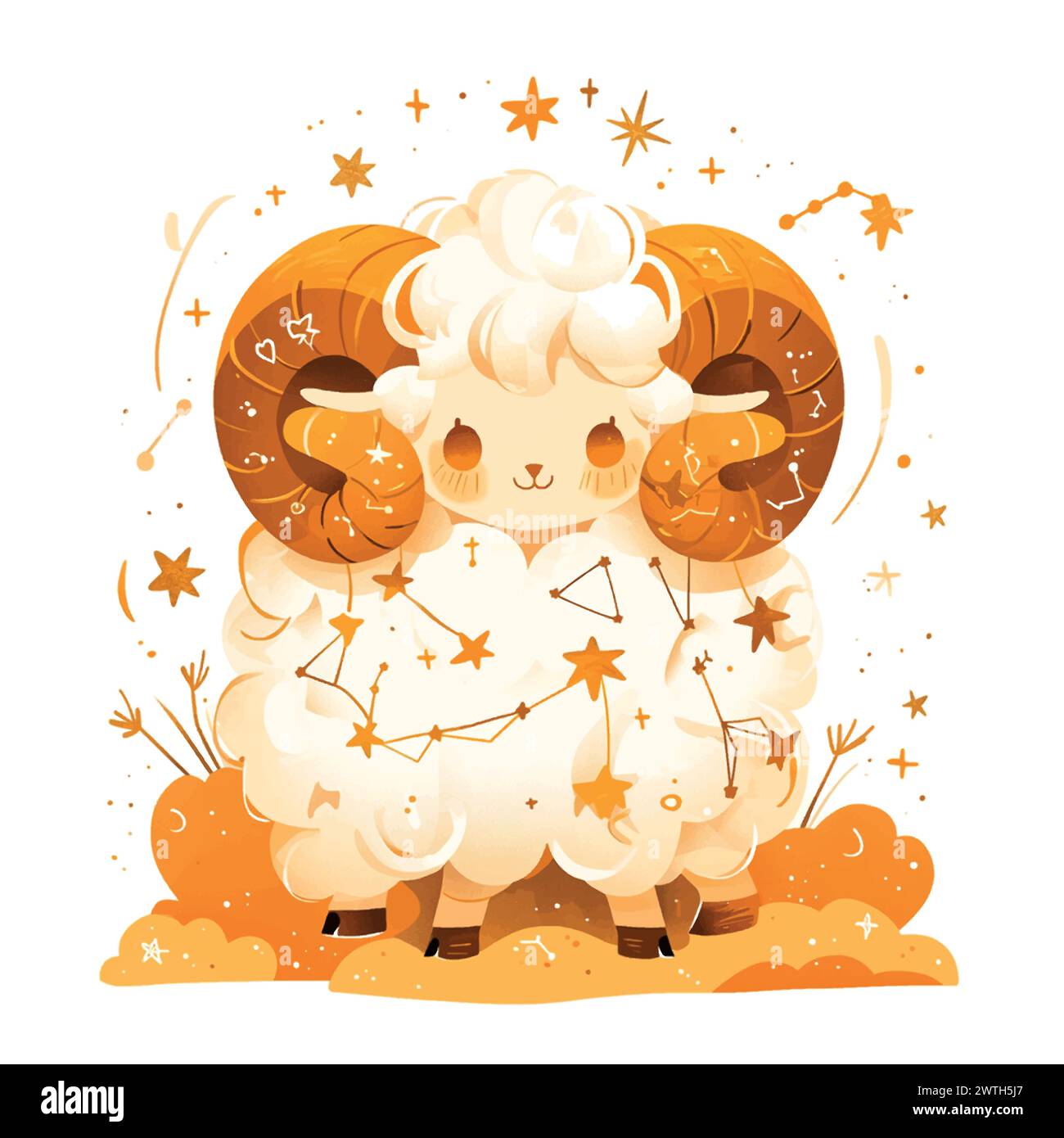 cute Aries with golden stars illustration on white background Stock ...