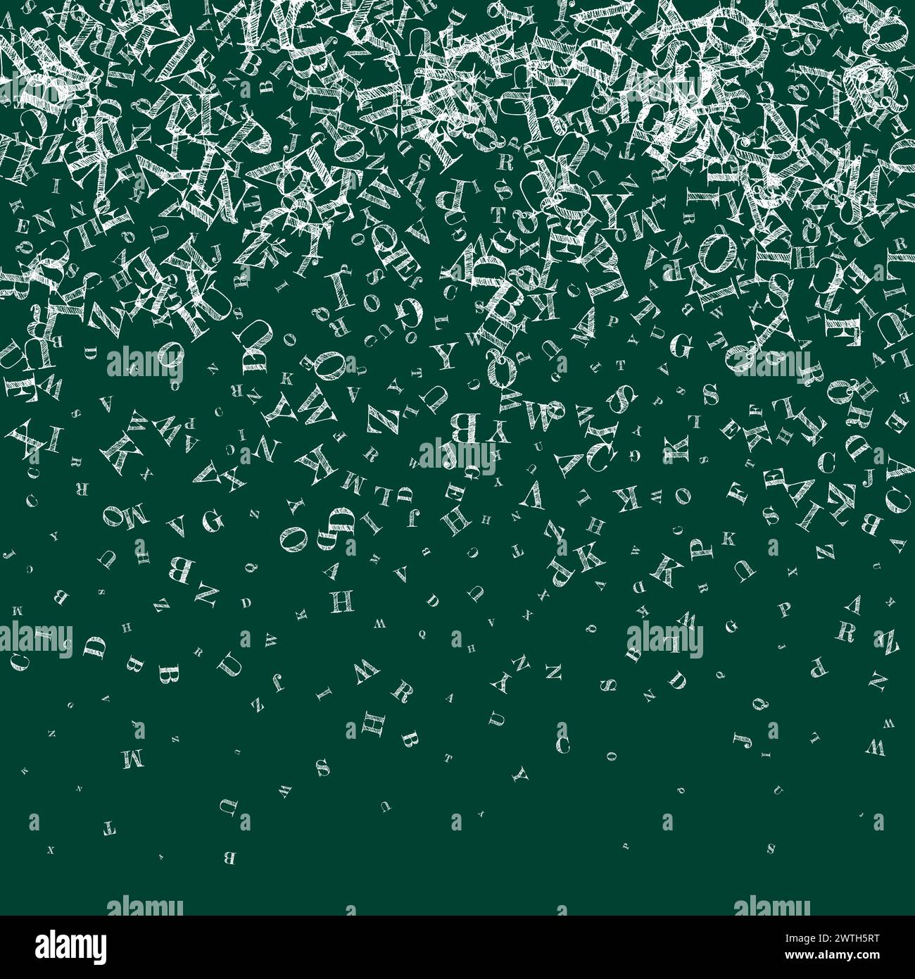 Flying latin letters. White chalk scattered charachters of English ...