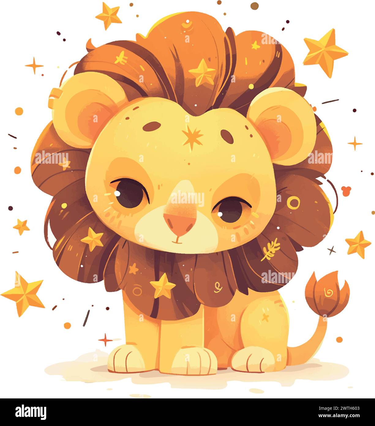 cute Leo with golden stars illustration on white background Stock ...