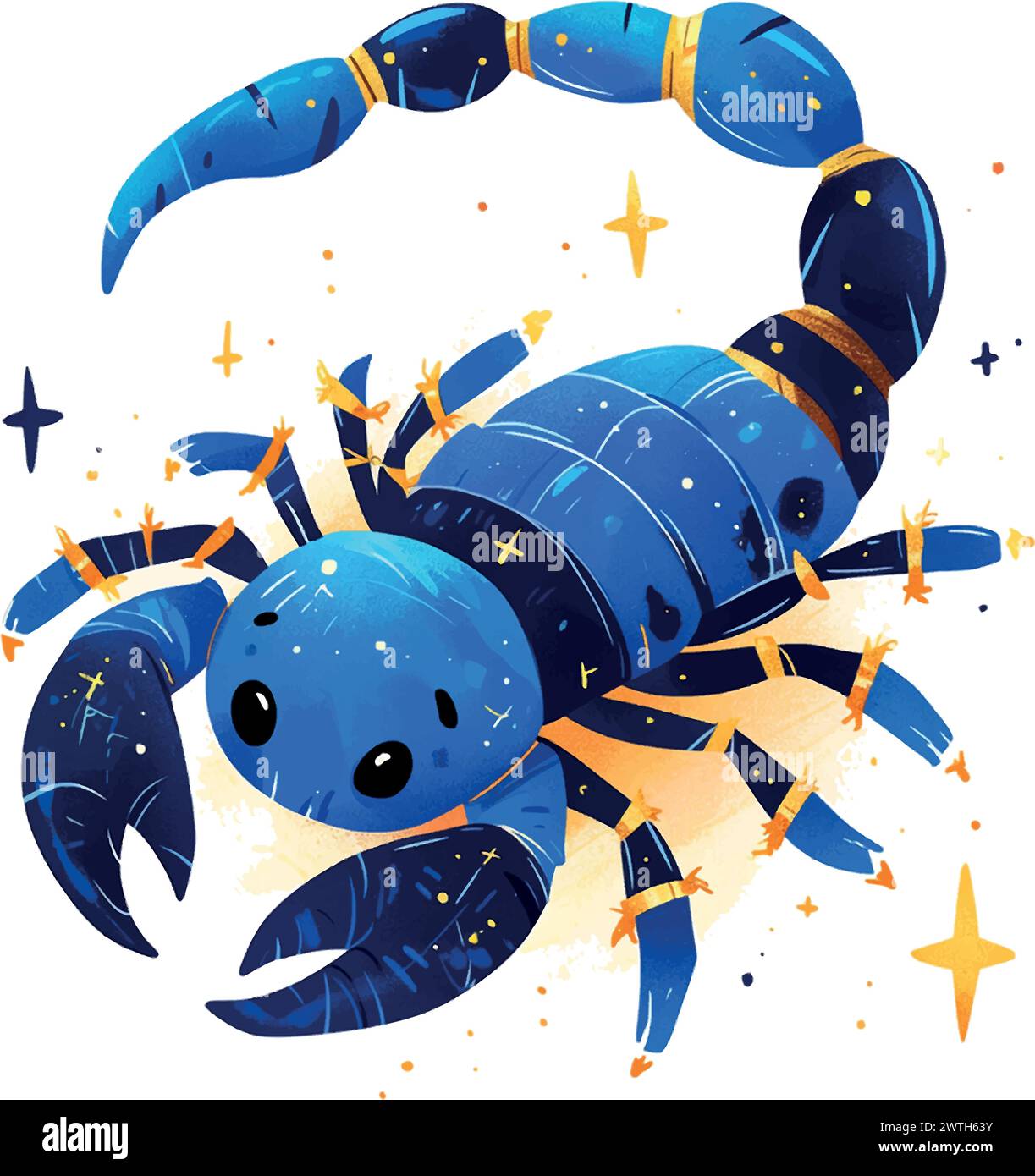 blue Scorpion with golden stars illustration on white background Stock ...