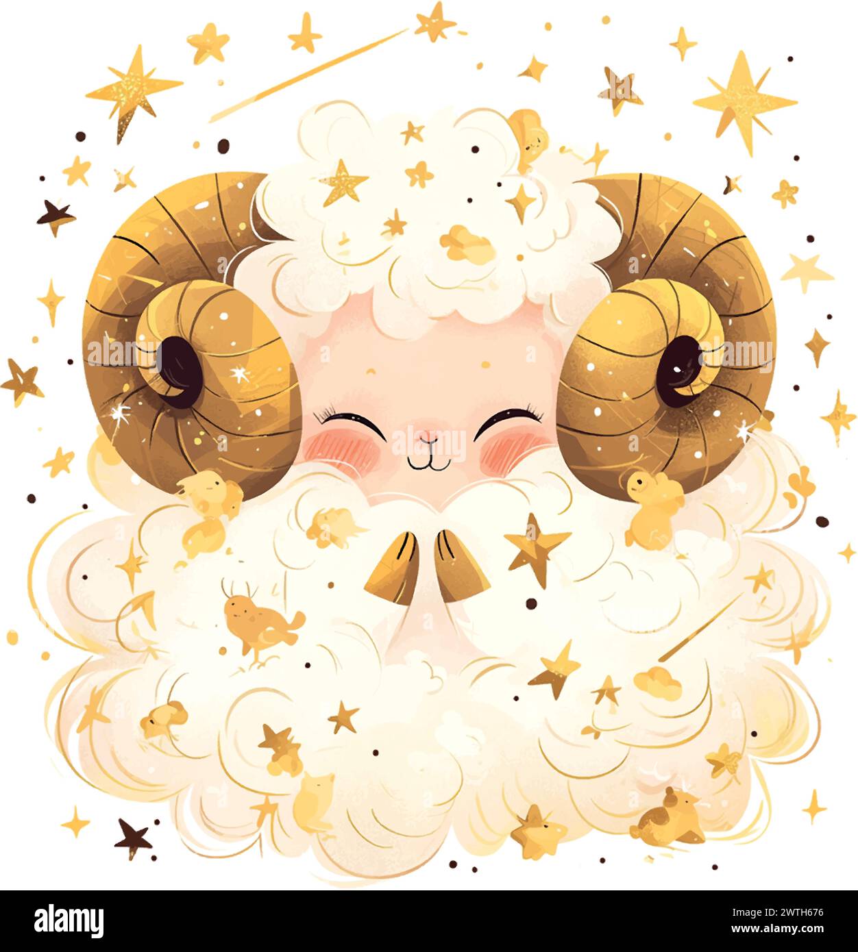zodiac sign Aries with golden stars illustration on white background ...